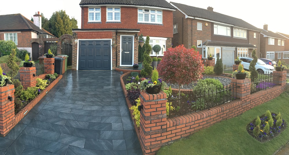 Slate Driveway With Brick Walls
